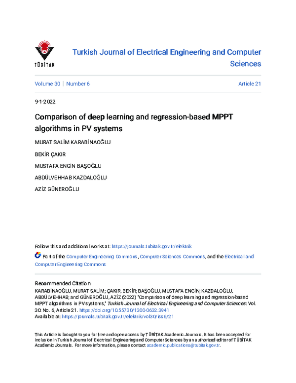 Pdf Comparison Of Deep Learning And Regression Based Mppt Algorithms In Pv Systems Aziz