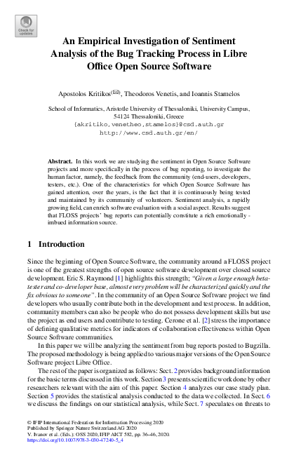 (PDF) An Empirical Investigation of Sentiment Analysis of the Bug Tracking Process in Libre ...