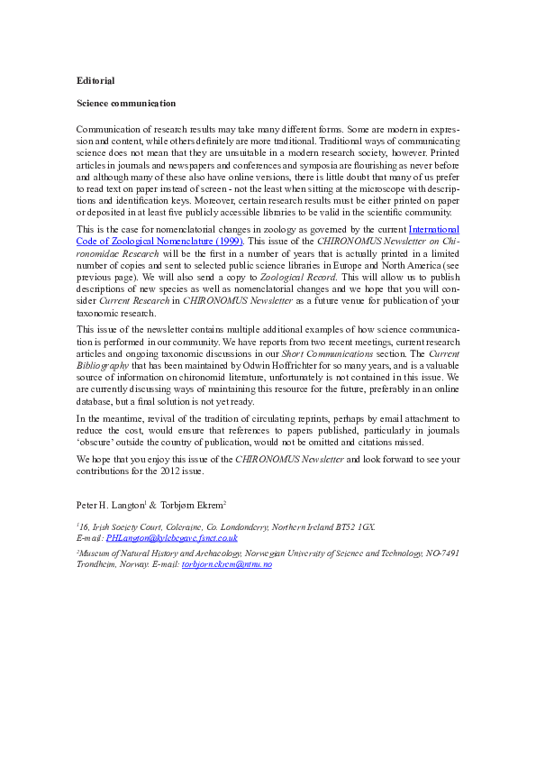 (PDF) Editorial Science communication
