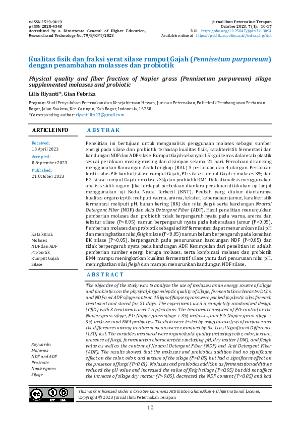 (PDF) Kualitas fisik dan fraksi serat silase rumput Gajah (Pennisetum purpureum) dengan ...