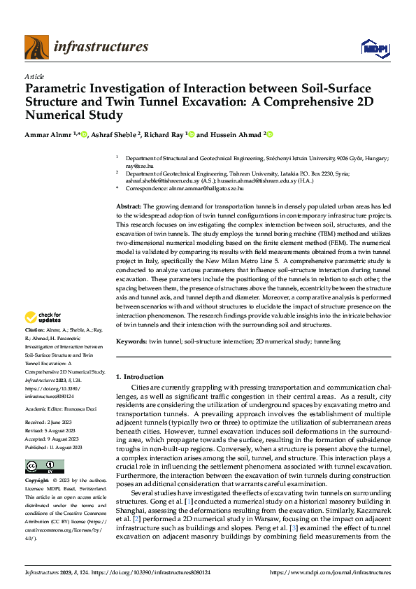 (PDF) Parametric Investigation of Interaction between Soil-Surface Structure and Twin Tunnel ...
