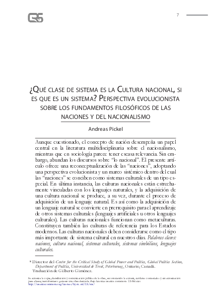(PDF) ¿Qué clase de sistema es la Cultura nacional, si es que es un ...