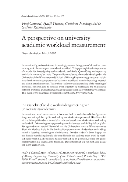 (PDF) A perspective on university academic workload measurement