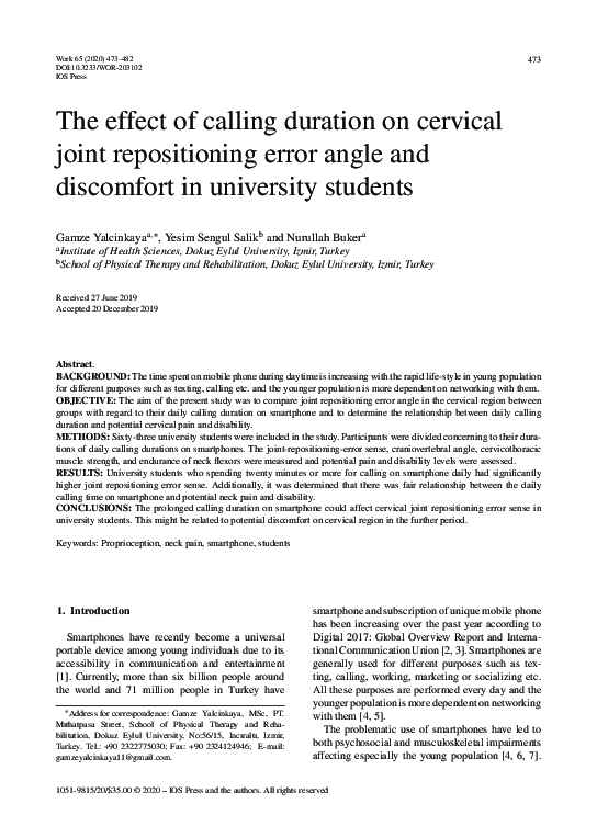 (PDF) The effect of calling duration on cervical joint repositioning ...