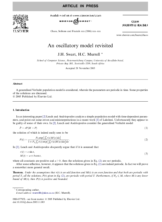 (PDF) An oscillatory model revisited
