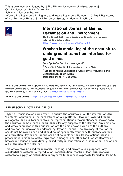 (PDF) Stochastic modelling of the open pit to underground transition interface for gold mines
