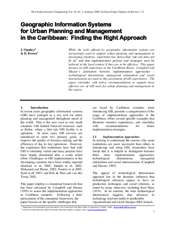 (PDF) Geographic Information Systems for Urban Planning and Management in the Caribbean: Finding ...