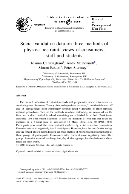 (PDF) Social validation data on three methods of physical restraint ...