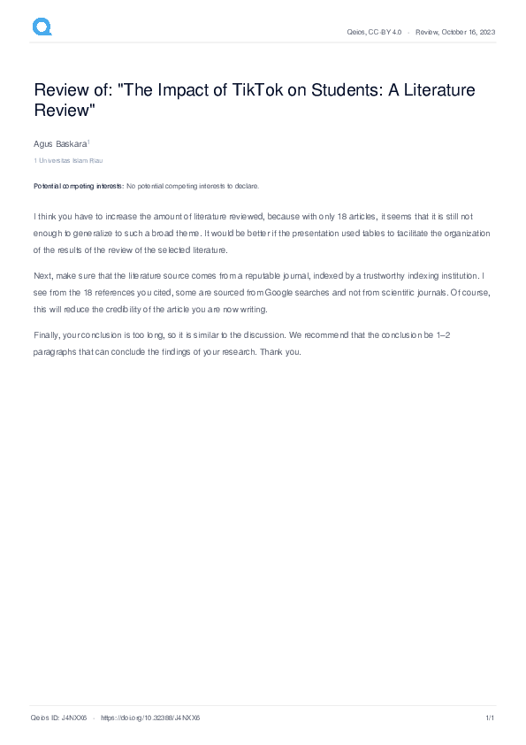 (PDF) Review of: "The Impact of TikTok on Students: A Literature Review