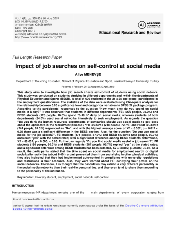 (PDF) Impact of job searches on self-control at social media
