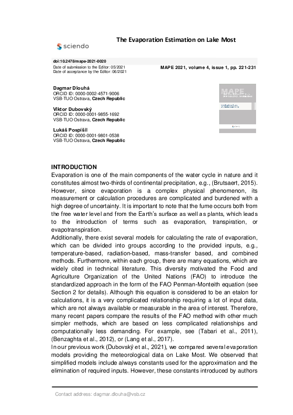 Pdf The Evaporation Estimation On Lake Most