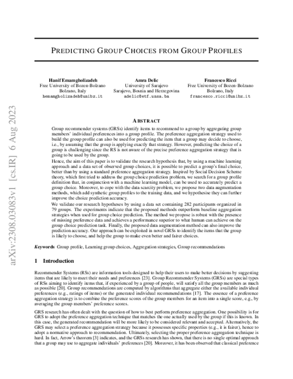 (PDF) Predicting Group Choices from Group Profiles