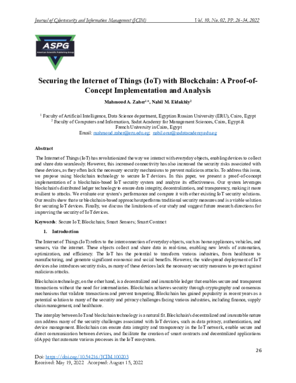 (PDF) Securing the Internet of Things (IoT) with Blockchain: A Proof-of-Concept Implementation ...