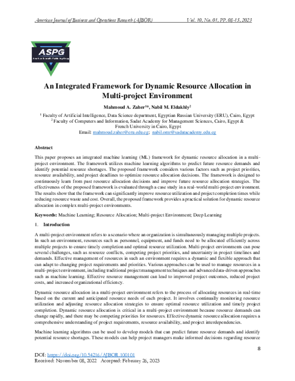 (PDF) An Integrated Framework for Dynamic Resource Allocation in Multi ...
