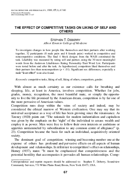(PDF) The Effect of Competitive Tasks on Liking of Self and Other ...