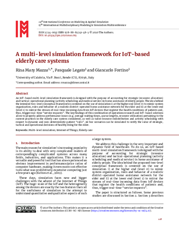 (PDF) A multi-level simulation framework for IoT-based elderly care systems (PDF) A multi-level simulation framework for IoT-based elderly care systems