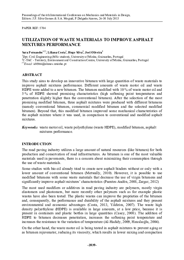 (PDF) Utilization of waste materials to improve asphalt mixtures ...