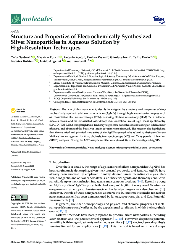 (PDF) Structure and Properties of Electrochemically Synthesized Silver Nanoparticles in Aqueous ...