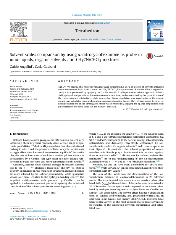 (PDF) Solvent scales comparison by using α-nitrocyclohexanone as probe ...