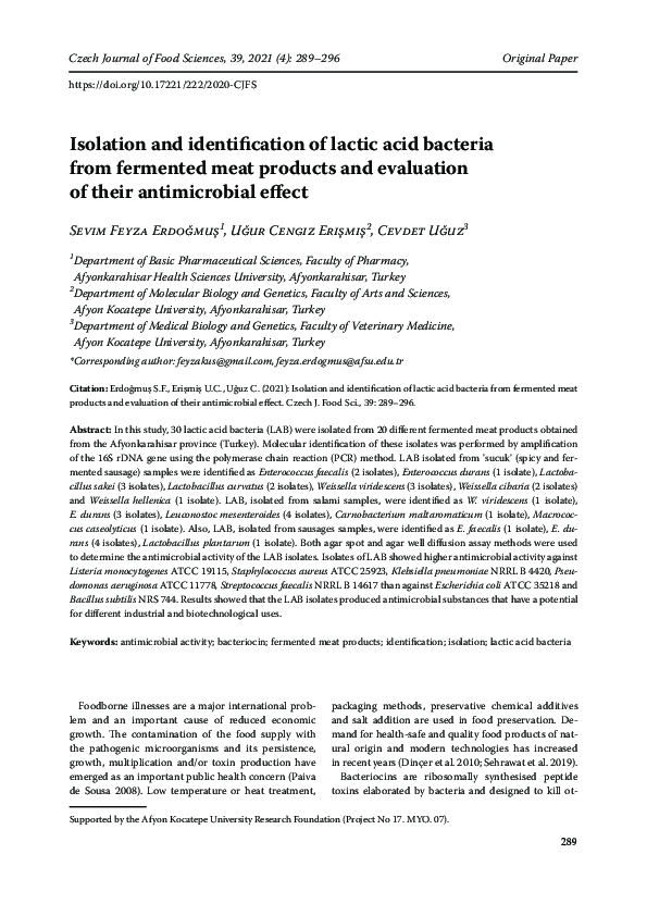 (PDF) Isolation and identification of lactic acid bacteria from fermented meat products and ...