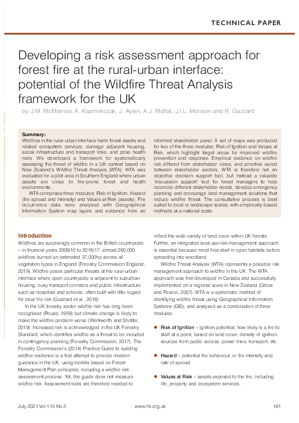 (PDF) Developing a risk assessment approach for forest fire at the rural-urban interface ...