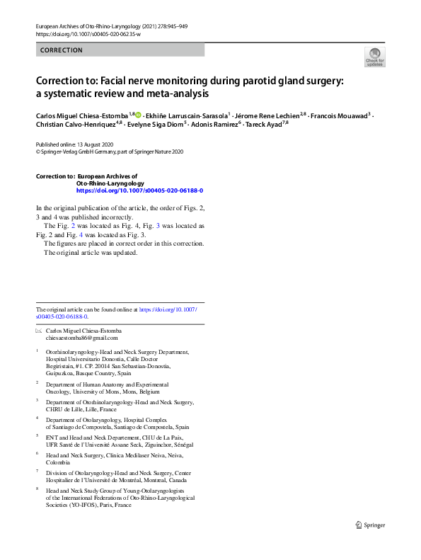 (PDF) Correction to: Facial nerve monitoring during parotid gland ...