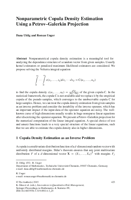 (PDF) Nonparametric Copula Density Estimation Using a Petrov–Galerkin Projection