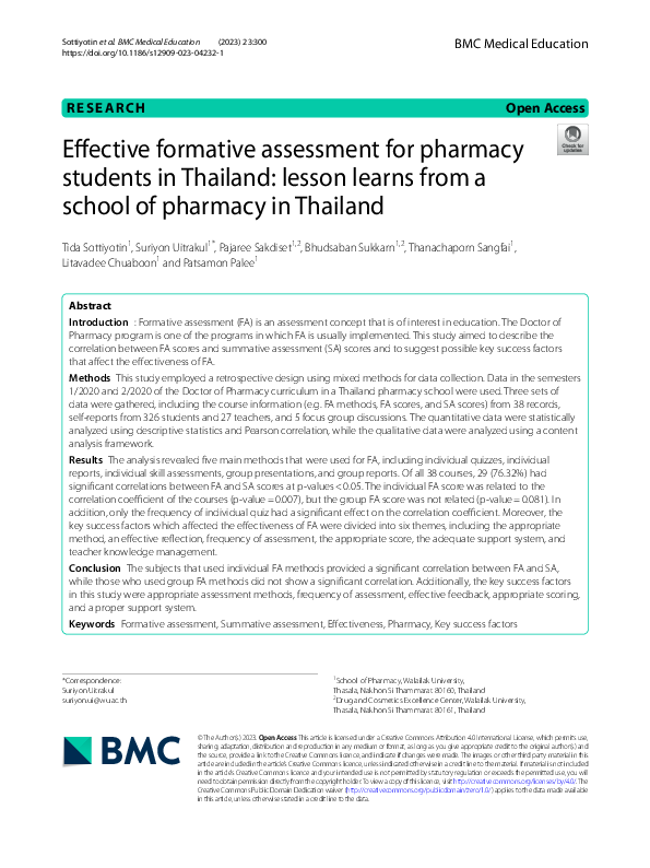 (PDF) Effective formative assessment for pharmacy students in Thailand ...