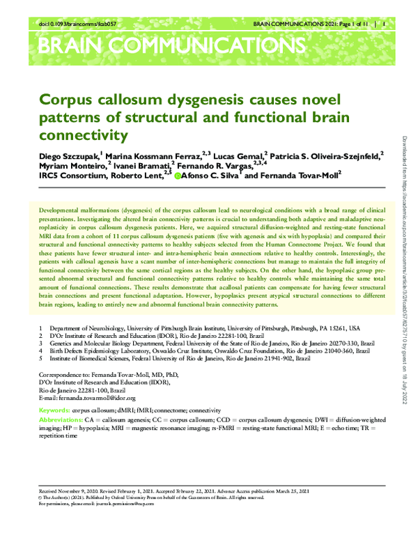 (PDF) Corpus callosum dysgenesis causes novel patterns of structural ...