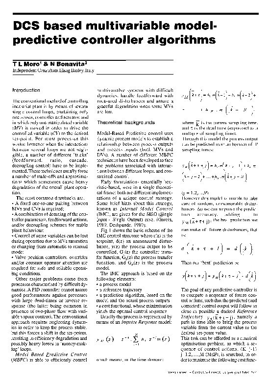 (PDF) DCS Based Multivariable Model-Predictive Controller Algorithms