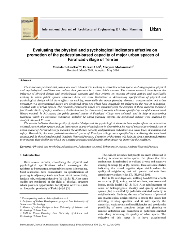 (PDF) Evaluating the physical and psychological indicators effective on ...