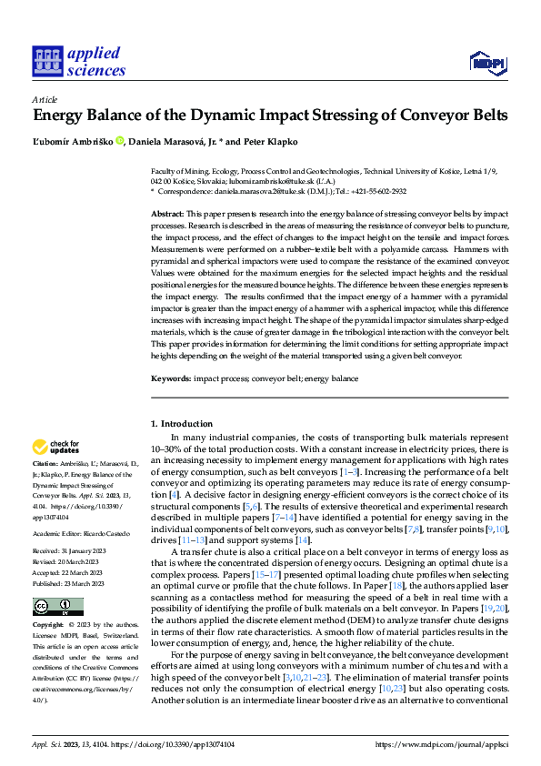 (PDF) Energy Balance of the Dynamic Impact Stressing of Conveyor Belts