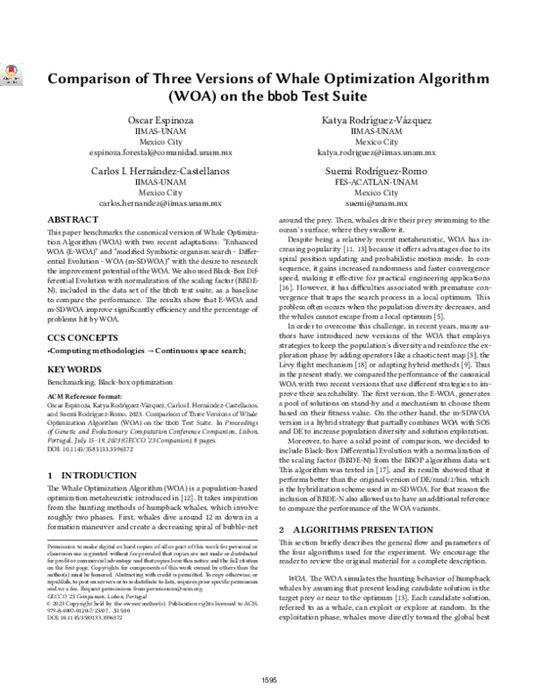 (PDF) Comparison Of Three Versions Of Whale Optimization Algorithm (WOA ...
