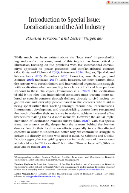 (PDF) Introduction to Special Issue: Localization and the Aid Industry
