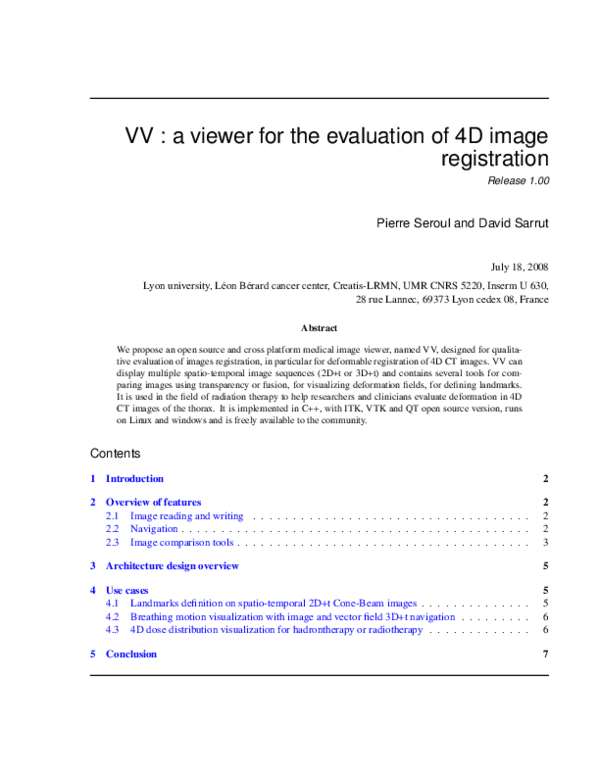 (PDF) VV: a viewer for the evaluation of 4D image registration