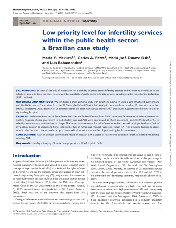(PDF) Low priority level for infertility services within the public ...