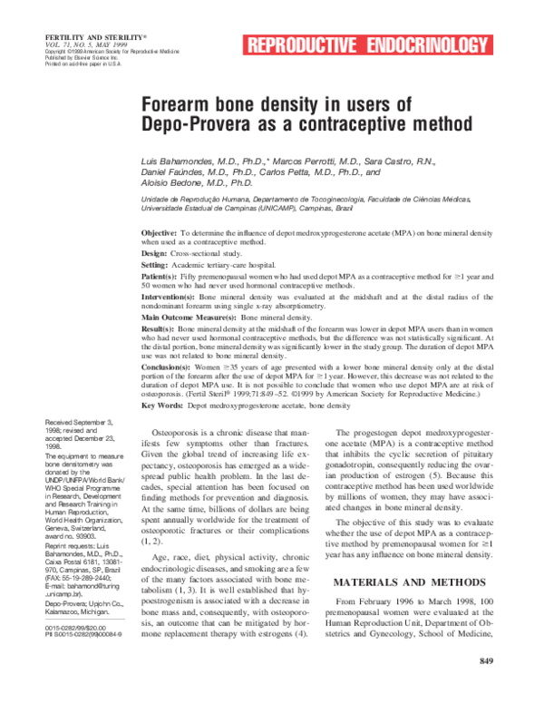 (PDF) Forearm bone density in users of Depo-Provera as a contraceptive ...