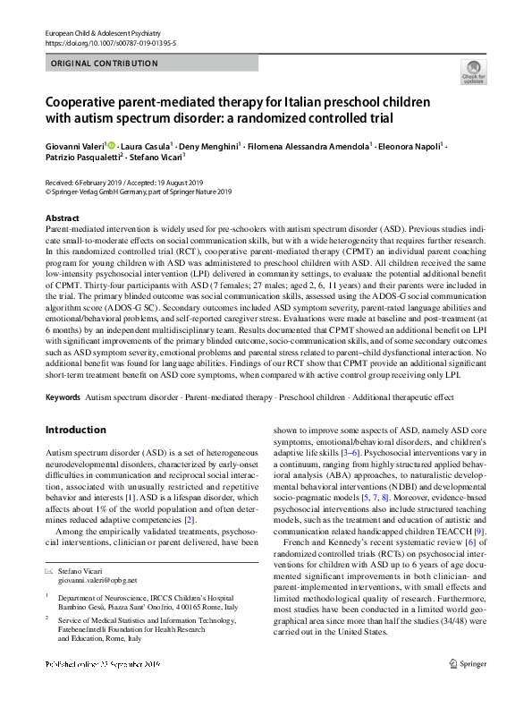 (PDF) Cooperative parent-mediated therapy for Italian preschool ...