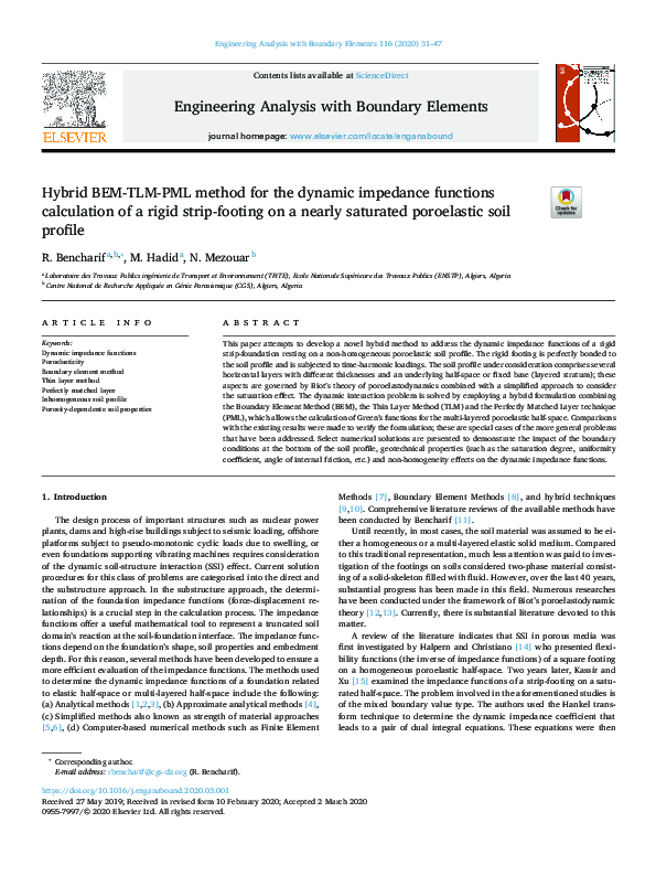 (PDF) Hybrid BEM-TLM-PML method for the dynamic impedance functions calculation of a rigid strip ...