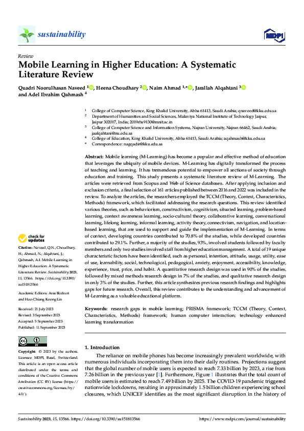 (PDF) Mobile Learning in Higher Education: A Systematic Literature Review