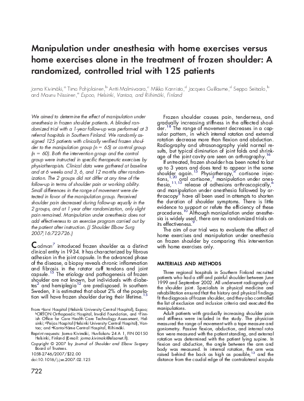 (PDF) Manipulation under anesthesia with home exercises versus home ...