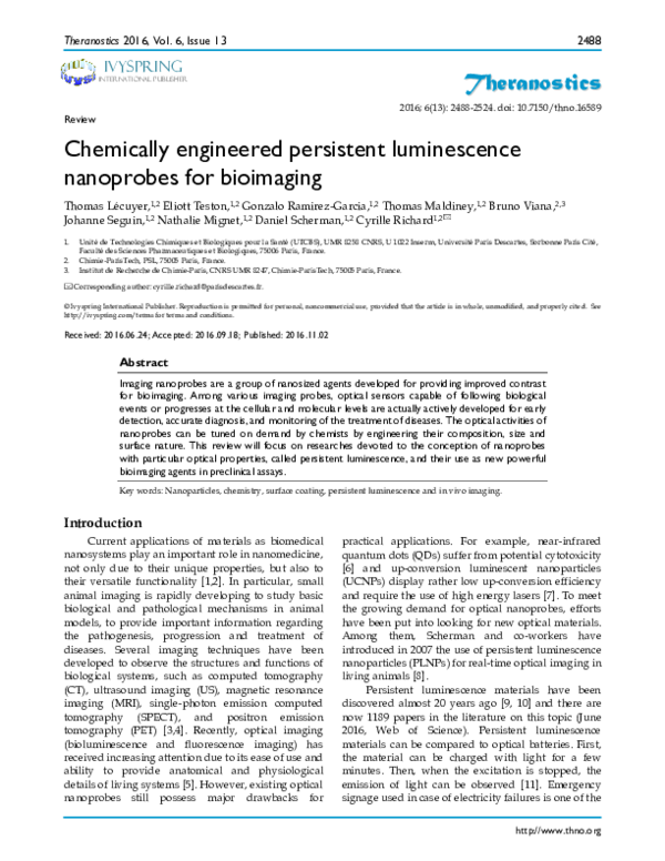 (PDF) Chemically engineered persistent luminescence nanoprobes for bioimaging