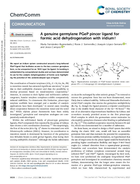 (PDF) A Genuine Germylene PGeP Pincer Ligand for Formic Acid ...