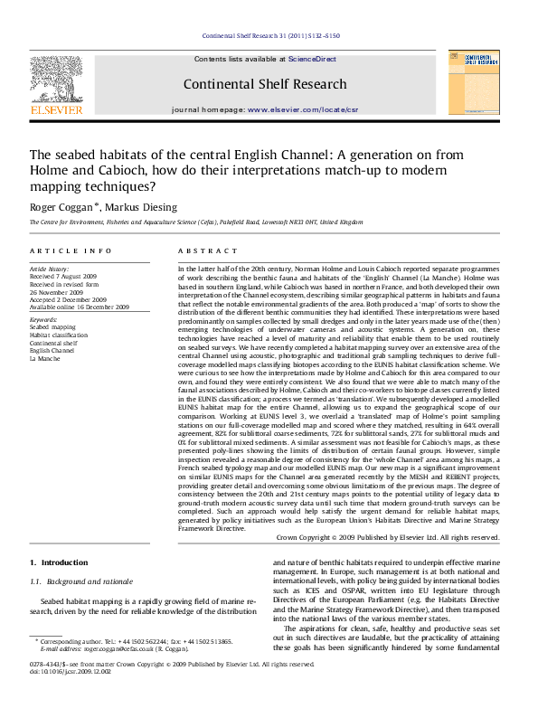 (PDF) The seabed habitats of the central English Channel: A generation ...