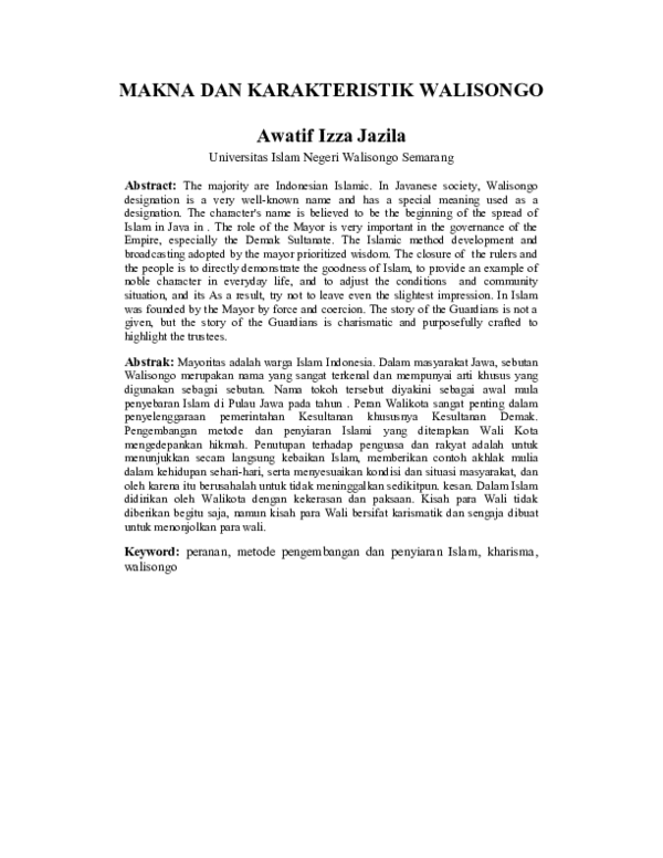 (DOC) MAKNA DAN KARAKTERISTIK WALISONGO