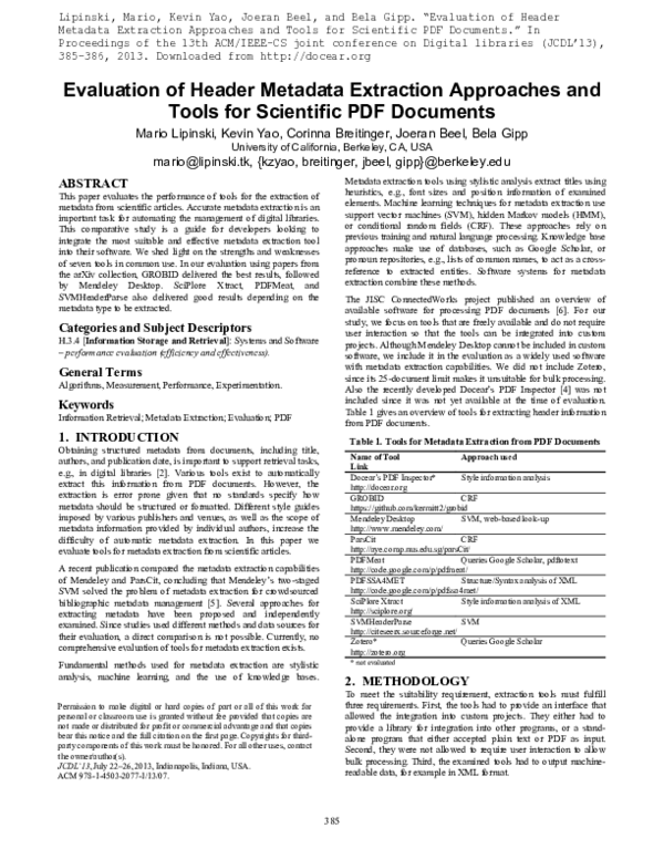 (PDF) Evaluation of header metadata extraction approaches and tools for ...