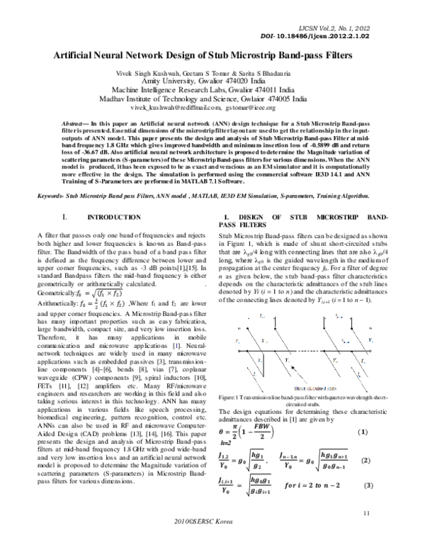 (PDF) Artificial neural network design of stub microstrip band-pass filters