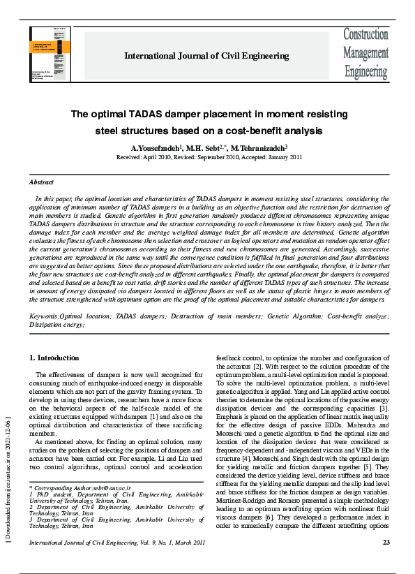 (PDF) The optimal TADAS damper placement in moment resisting steel structures based on a cost ...