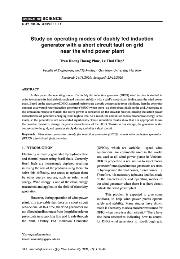 (PDF) Study on operating modes of doubly fed induction generator with a short circuit fault on ...