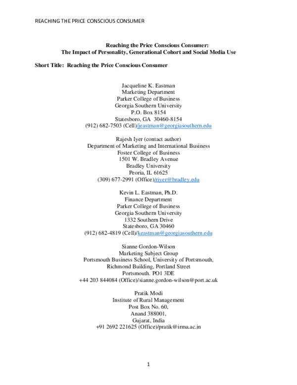 (PDF) Reaching the price conscious consumer: The impact of personality ...